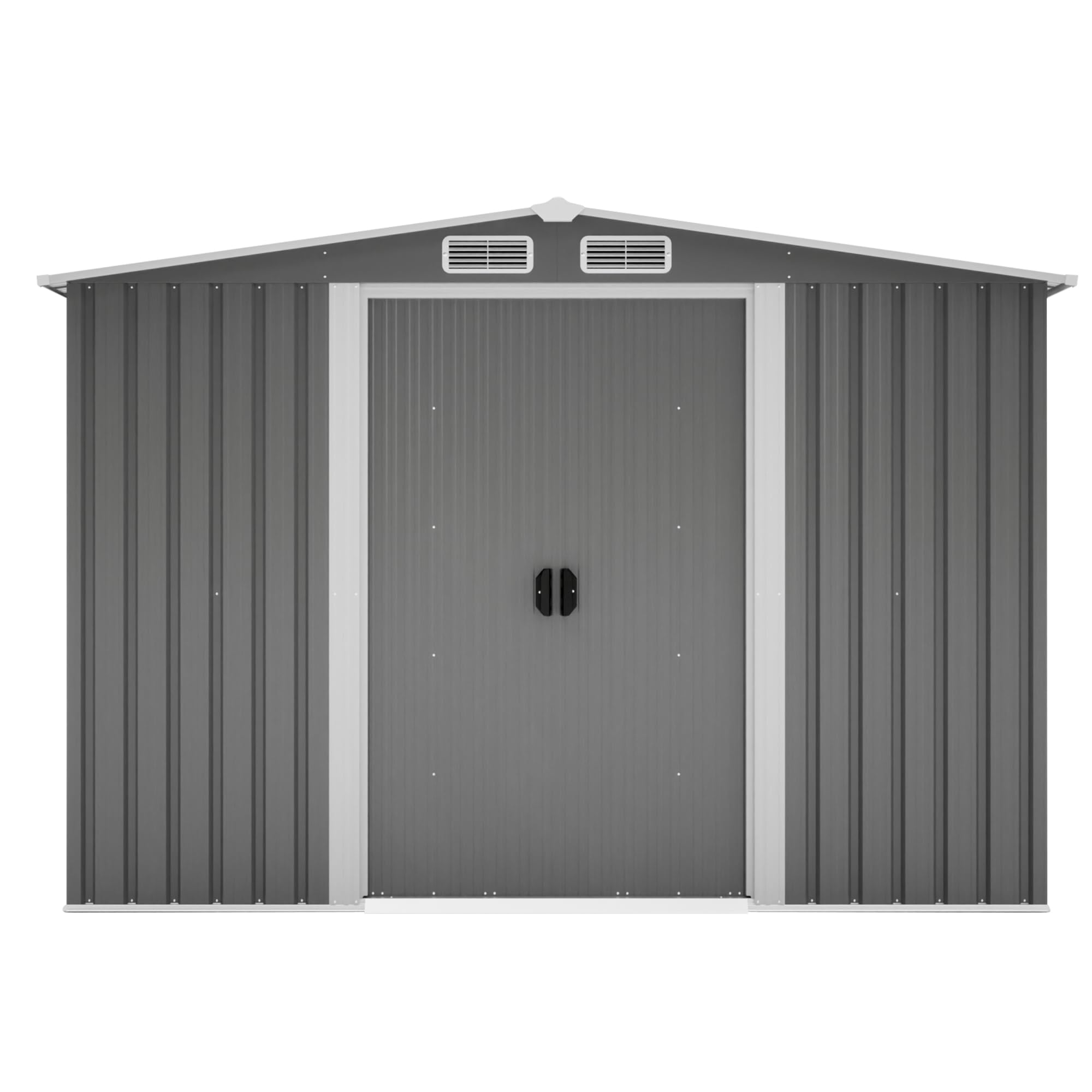 EMKK 10x8 FT Outdoor Storage Shed, Galvanized Steel Metal Garden Shed with Double Sliding Lockable Door, Floor Frame, Vents, Waterproof Tool Shed for Backyard, Lawn, Patio, Teak