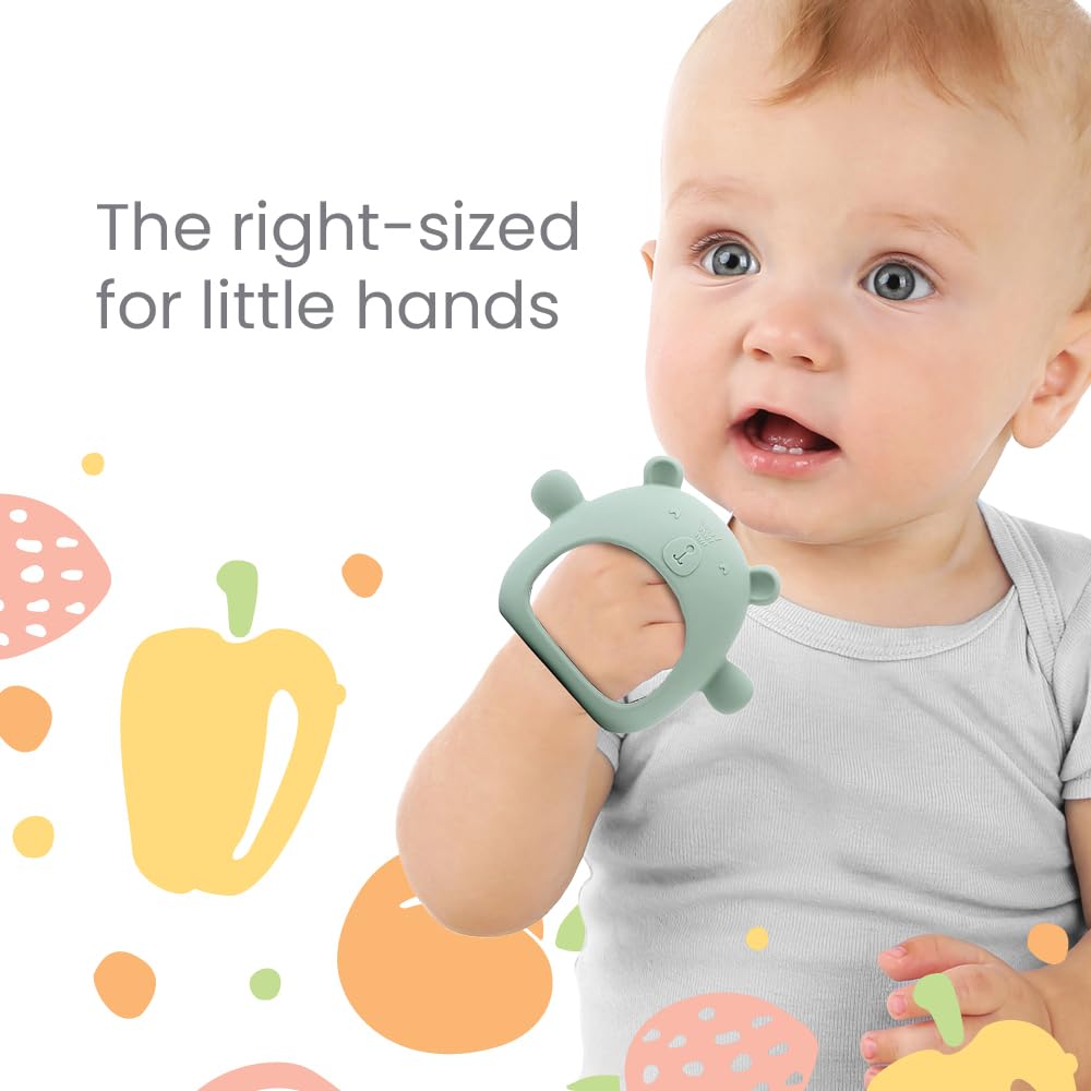 Lulyboo Silicone Teething Baby Bear, Easy to Grip Teether, Self Soothing Pain Relief for Teething, 0-12 Months, Green