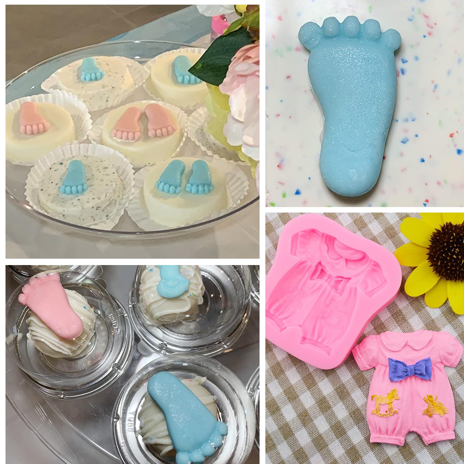 Baby Showers Fondant Molds 4 Pcs, Bottle Stroller Skirt Chocolate Cake Decoration Silicone Mold for DIY Candy Sugar Craft, Cookies, Marzipan, Flower Paste, Dough, Resin, Clay
