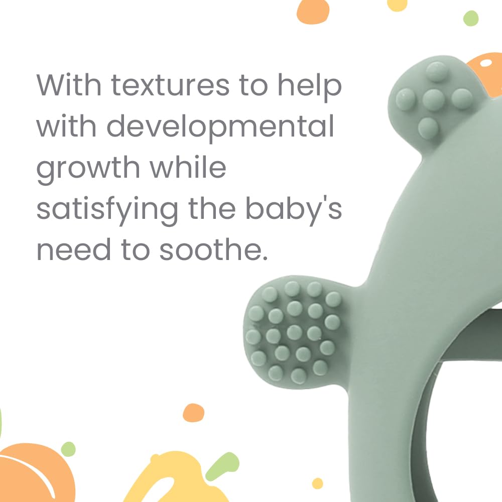 Lulyboo Silicone Teething Baby Bear, Easy to Grip Teether, Self Soothing Pain Relief for Teething, 0-12 Months, Green