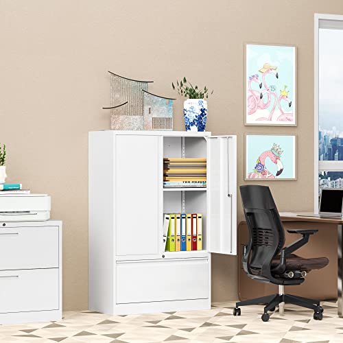 LISSIMO File Cabinets,Filing Cabinet with Lock for Home Office,Lateral File Cabinet with Doors and Drawers for Hanging Files Letter/Legal/A4 Size Files(White)