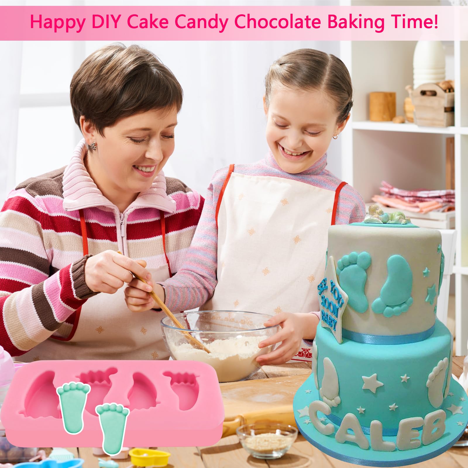 Baby Showers Fondant Molds 4 Pcs, Bottle Stroller Skirt Chocolate Cake Decoration Silicone Mold for DIY Candy Sugar Craft, Cookies, Marzipan, Flower Paste, Dough, Resin, Clay
