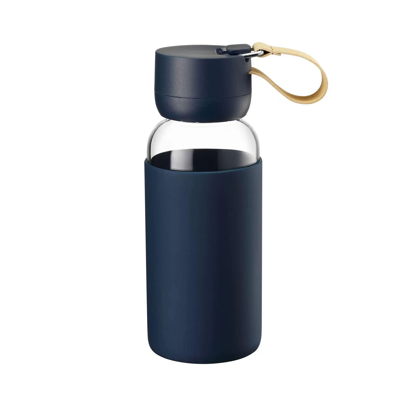Aurfedes Borosilicate glass water bottle, with sealing cap and silicone sleeve, reusable glass water bottle, suitable for beverage, juice, soda, cola, as gift, etc (Blue)