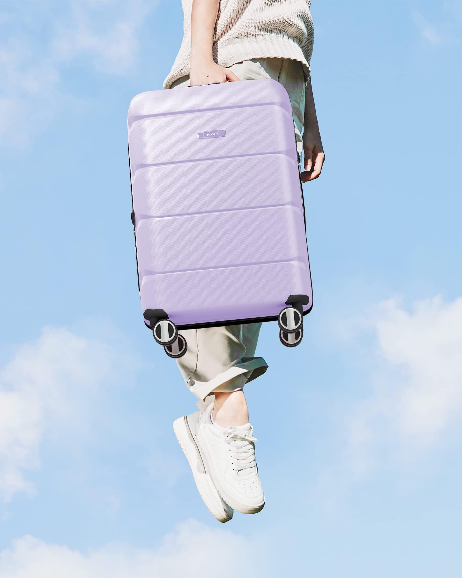 LUGGEX Expandable Carry On Luggage Sets 2 Piece - Lightweight Luggage with Spinner Wheels - Travel Suitcase with TSA Lock (Purple Suitcase)