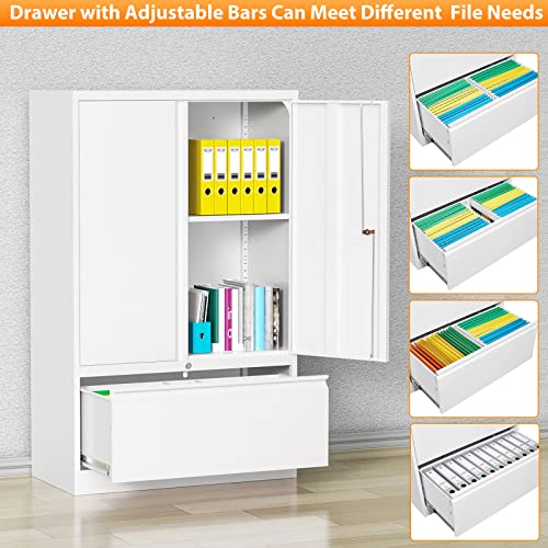 LISSIMO File Cabinets,Filing Cabinet with Lock for Home Office,Lateral File Cabinet with Doors and Drawers for Hanging Files Letter/Legal/A4 Size Files(White)