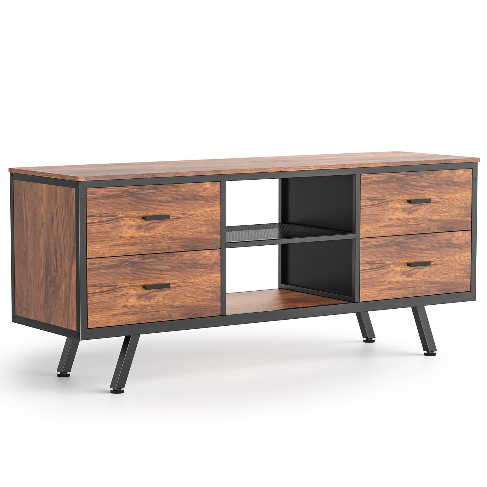 Pipishell TV Console Table for up to 65″ TVs, Retro TV Stand with Metal Frame & Fabric Drawers up to 150 lbs, Entertainment Center TV Console for Living Room & Bedroom Organization, PIRTS06WN