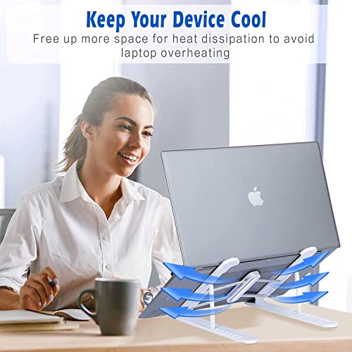 Heartbeats Laptop Stand, Laptop Riser with Adjustable Ergonomic Design, 6 Angles Anti-Slip Portable Computer Stand, Foldable Laptop Holder Compatible with 10-15.6 inch Laptops (White)