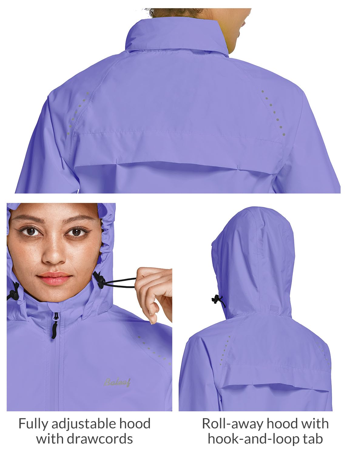 baleaf Women's Running Rain Jackets Waterproof Windbreaker Windproof Lightweight Cycling Jacket Reflective Packable Hooded Purple L