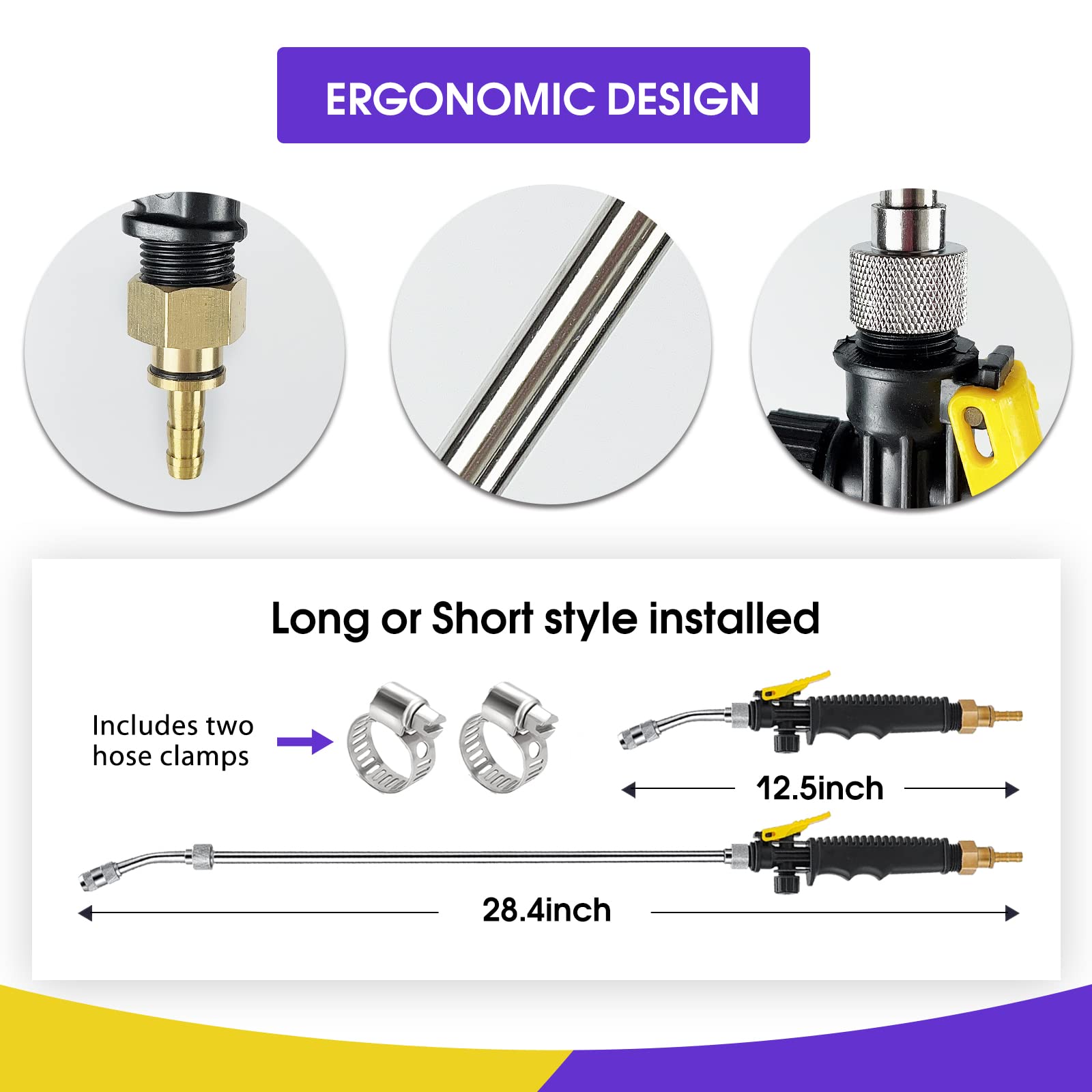 YJDayy 28 Inch Sprayer Wand Replacement Garden Sprayer Wand Adjustable Universal Pump Sprayer Wand with 3/8" Brass Barb Stainless Steel Pressure Washer Wand Shut off Valve with Hose Quick Connector