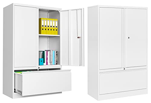 LISSIMO File Cabinets,Filing Cabinet with Lock for Home Office,Lateral File Cabinet with Doors and Drawers for Hanging Files Letter/Legal/A4 Size Files(White)