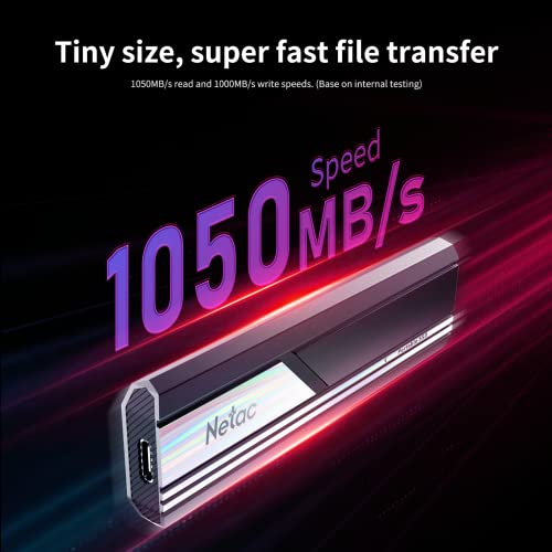 Netac 1TB Portable SSD, Up to 1050MB/s Read Speed, Type-C USB 3.2 Gen 2, External Solid State Drive, PCIe Gen3x4 NVMe 1.3, Business Travel Essential, Dust-Resistant, ZX10