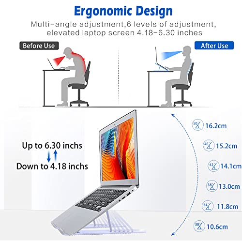 Heartbeats Laptop Stand, Laptop Riser with Adjustable Ergonomic Design, 6 Angles Anti-Slip Portable Computer Stand, Foldable Laptop Holder Compatible with 10-15.6 inch Laptops (White)