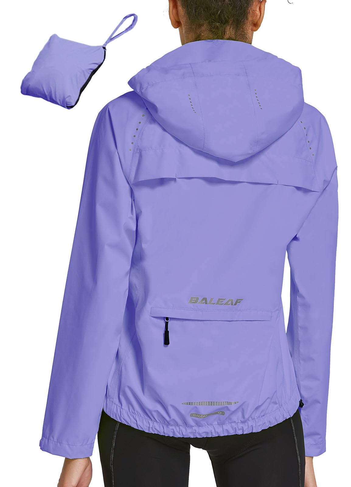 baleaf Women's Running Rain Jackets Waterproof Windbreaker Windproof Lightweight Cycling Jacket Reflective Packable Hooded Purple L