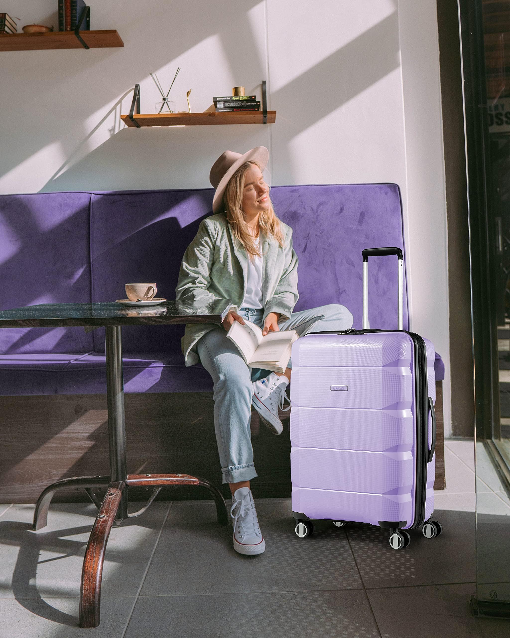 LUGGEX Expandable Carry On Luggage Sets 2 Piece - Lightweight Luggage with Spinner Wheels - Travel Suitcase with TSA Lock (Purple Suitcase)