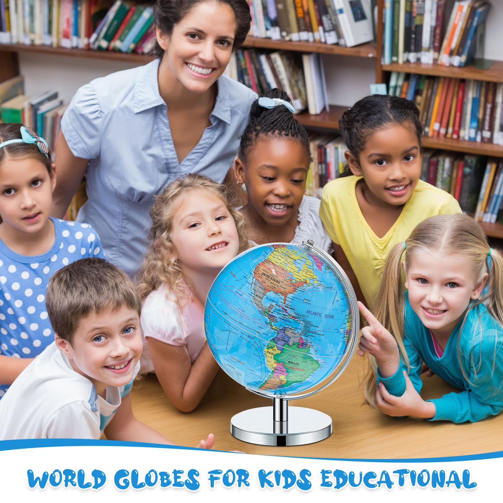 2 Pcs 8.7'' Illuminated World Globe with Stand, World Globe for Kids Learning with Build in Led Night Light, Educational Interactive Globe Lamp Light up Geographic Globes for Home Desk Classroom
