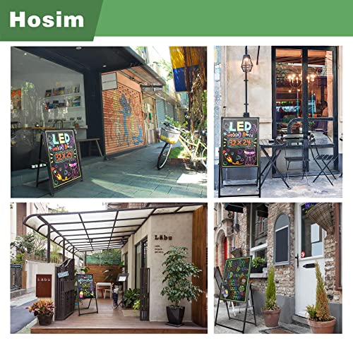 Hosim Standing A-Frame LED Message Writing Board, 32” x 24" Illuminated Erasable Neon Effect Restaurant Menu Sign, Flashing Mode DIY Message Chalkboard for Kitchen Wedding Promotions