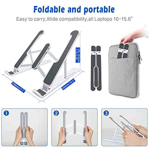 Heartbeats Laptop Stand, Laptop Riser with Adjustable Ergonomic Design, 6 Angles Anti-Slip Portable Computer Stand, Foldable Laptop Holder Compatible with 10-15.6 inch Laptops (White)