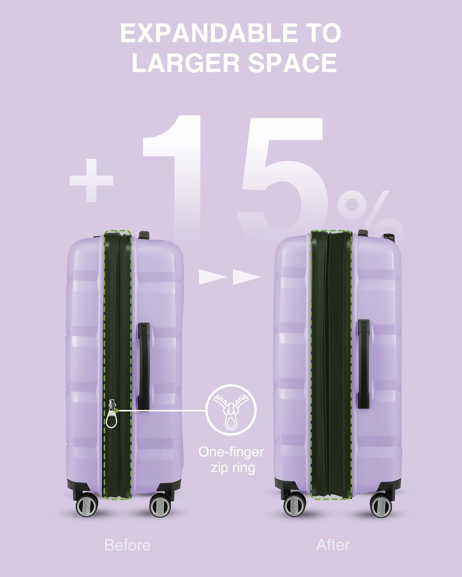 LUGGEX Expandable Carry On Luggage Sets 2 Piece - Lightweight Luggage with Spinner Wheels - Travel Suitcase with TSA Lock (Purple Suitcase)