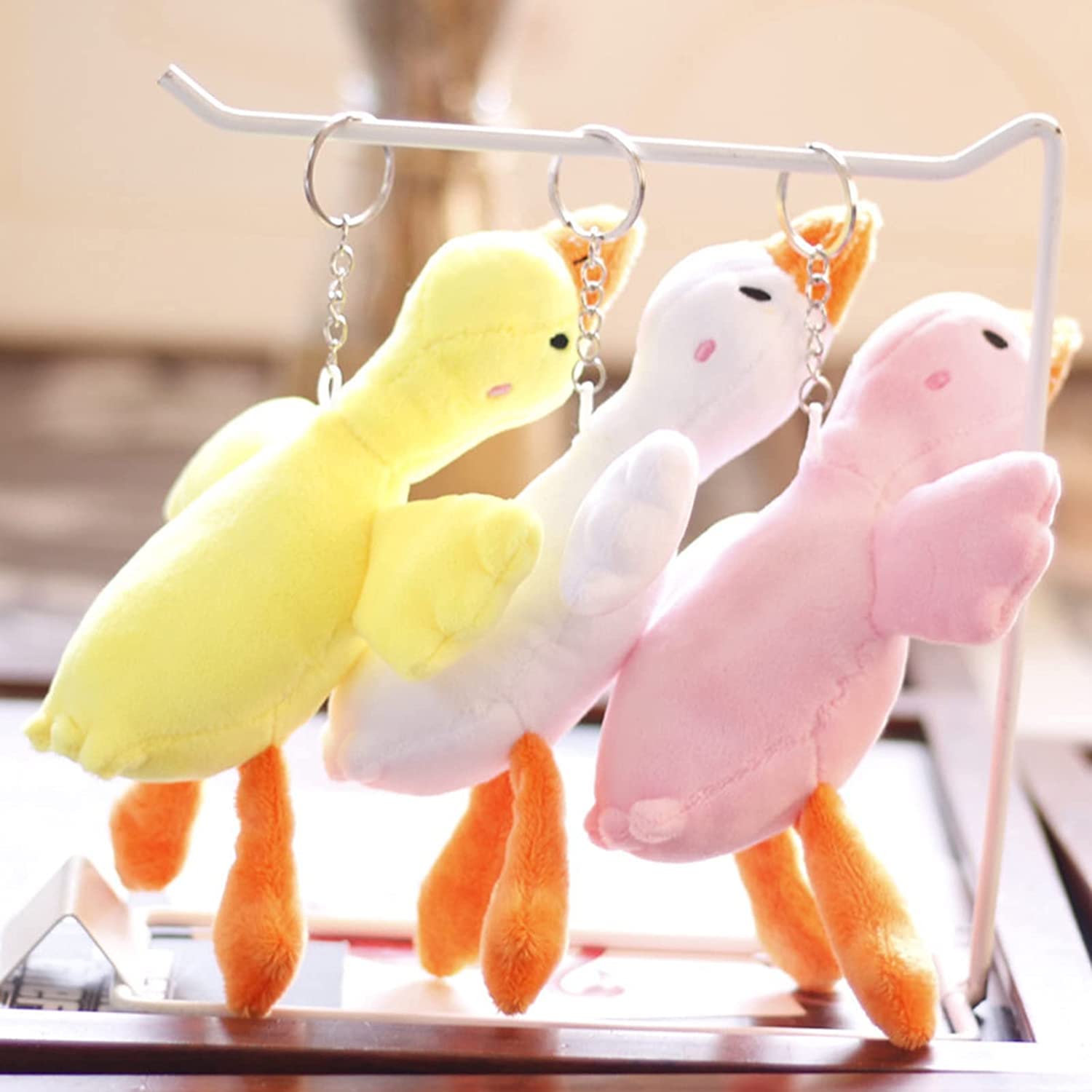 JJLFresheners White Plush Duck Car Keychain, Cotton Filling Stuffed Animal Fluffy Duck Plushie Car Keychain Hanging Charms