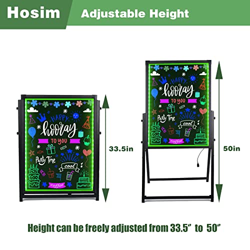 Hosim Standing A-Frame LED Message Writing Board, 32” x 24" Illuminated Erasable Neon Effect Restaurant Menu Sign, Flashing Mode DIY Message Chalkboard for Kitchen Wedding Promotions