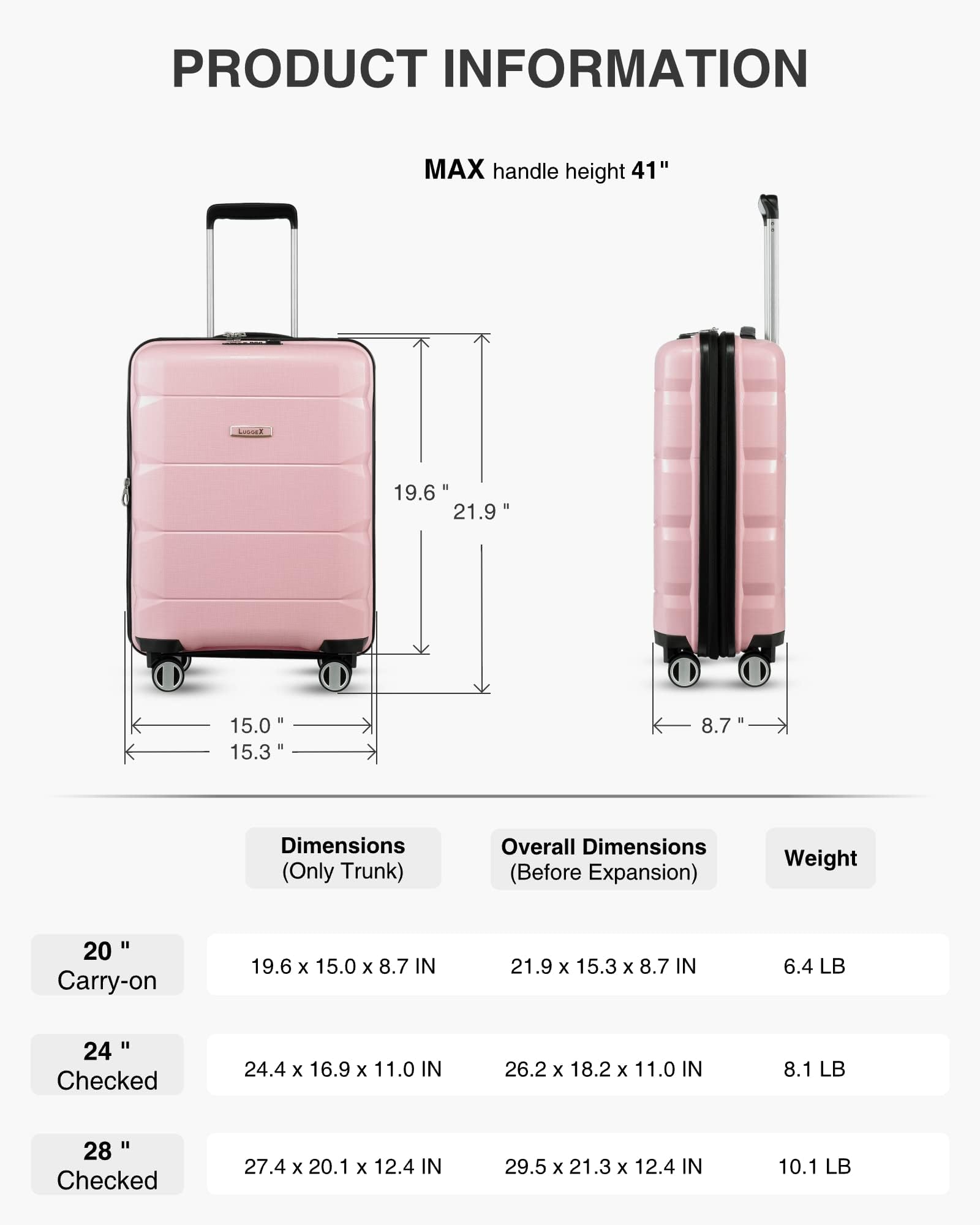 LUGGEX Expandable Carry On Luggage Sets 2 Piece - Lightweight Luggage with Spinner Wheels - Travel Suitcase with TSA Lock (Purple Suitcase)