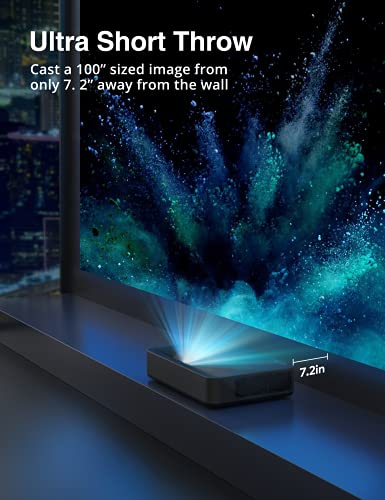 4K UHD Laser TV Home Theatre Projector, Ultra Short Throw, Built-in Harman Kardon Speaker, HDR10, Smart Android System 25000H Lamp Life Eye Protection, Black