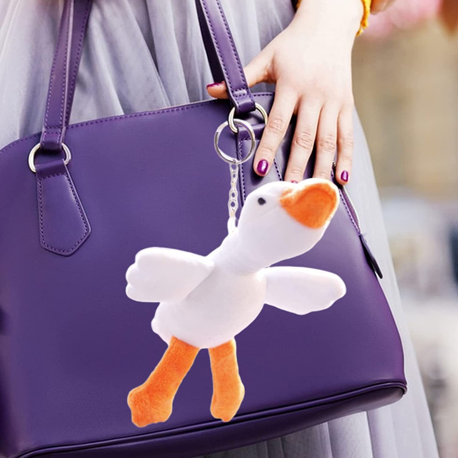 JJLFresheners White Plush Duck Car Keychain, Cotton Filling Stuffed Animal Fluffy Duck Plushie Car Keychain Hanging Charms