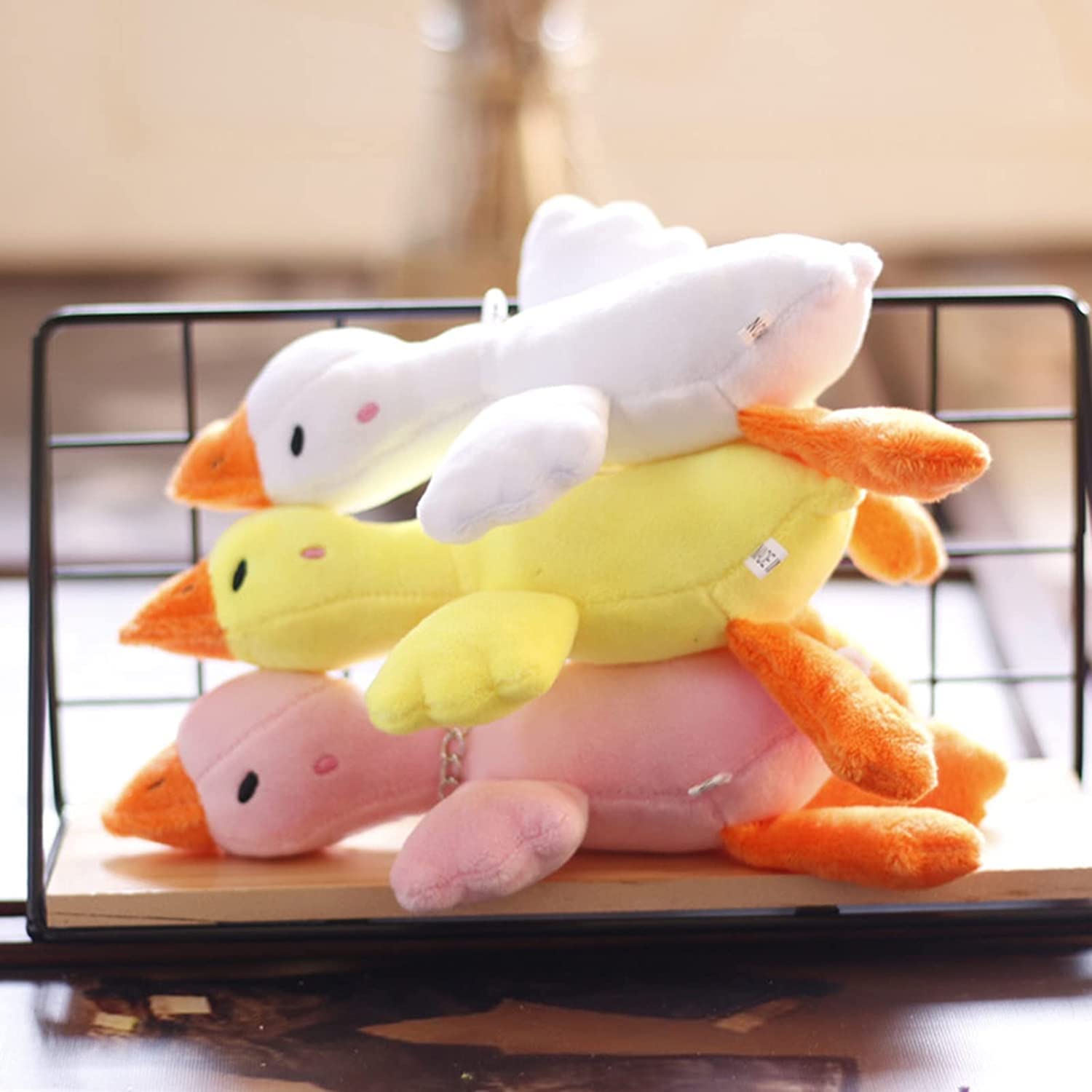JJLFresheners White Plush Duck Car Keychain, Cotton Filling Stuffed Animal Fluffy Duck Plushie Car Keychain Hanging Charms