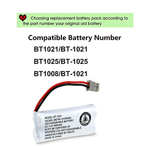 Kruta BT-1021 BBTG0798001 Compatible with Uniden BT-1021 BT1021 BT-1008 BT-1016 BT-1025 2.4V 800mAh Cordless Handset Phone Rechargeable Replacement Battery