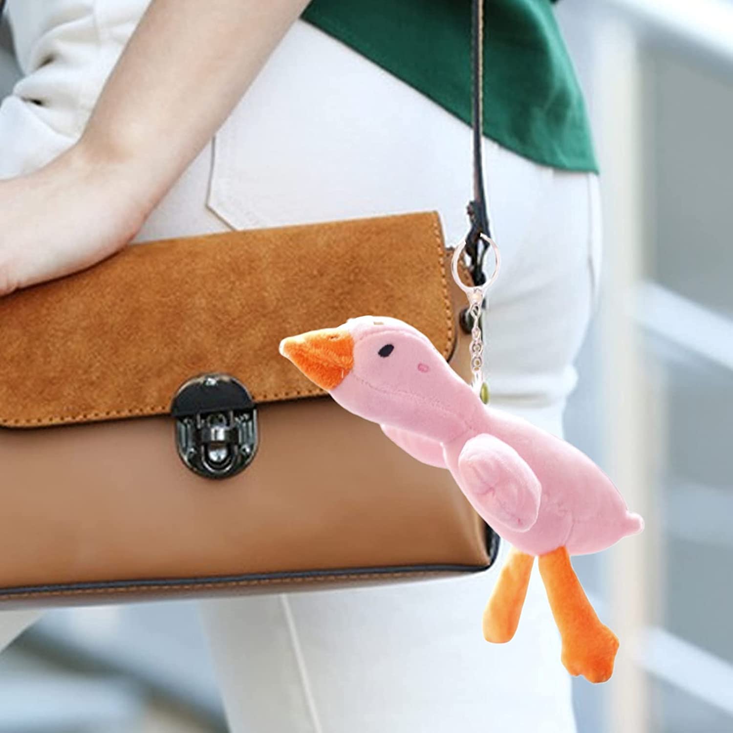 JJLFresheners White Plush Duck Car Keychain, Cotton Filling Stuffed Animal Fluffy Duck Plushie Car Keychain Hanging Charms