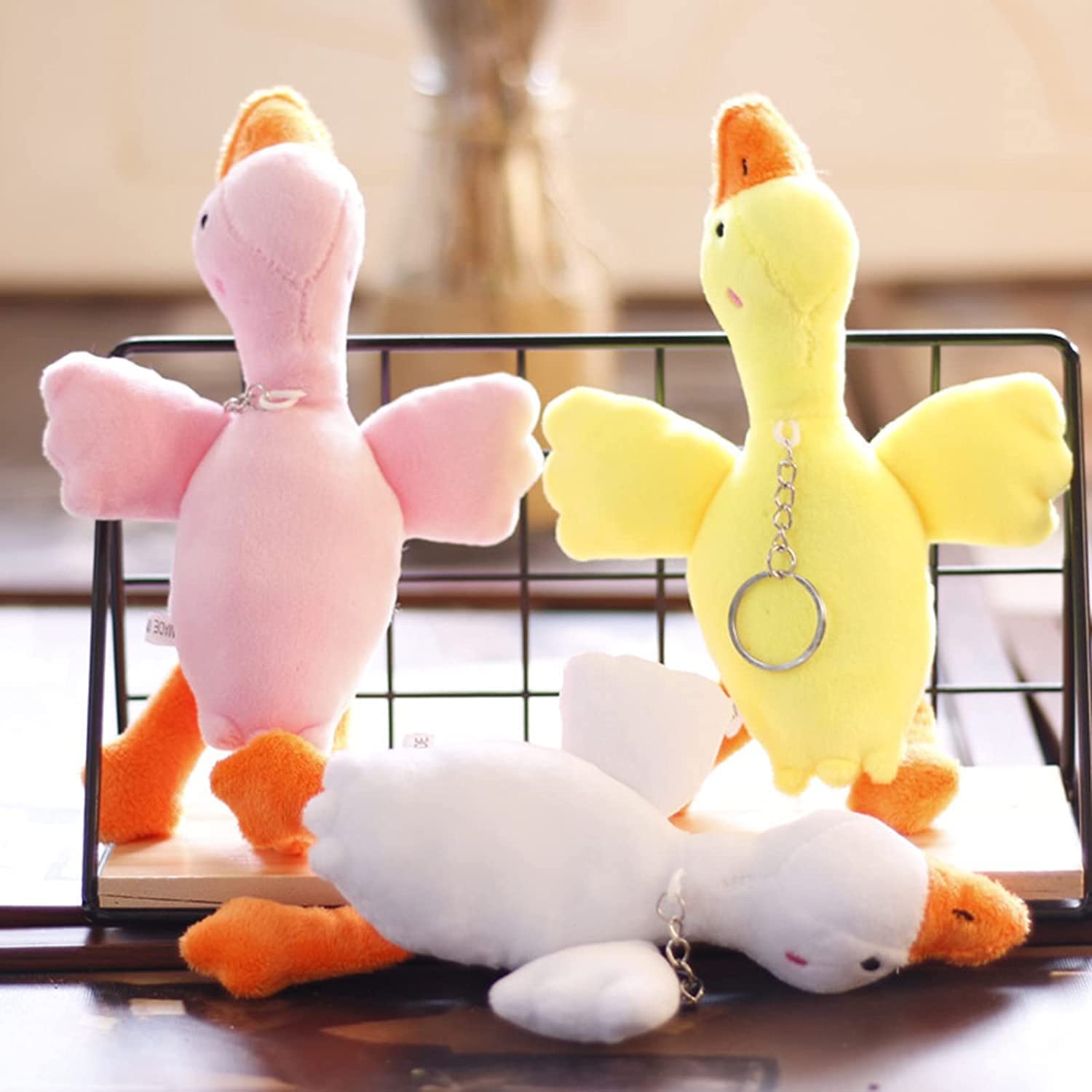 JJLFresheners White Plush Duck Car Keychain, Cotton Filling Stuffed Animal Fluffy Duck Plushie Car Keychain Hanging Charms
