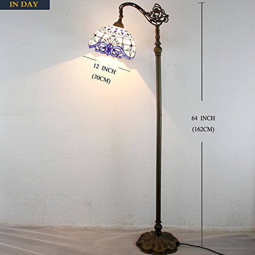 WERFACTORY Tiffany Floor Lamp Navy Blue White Stained Glass Arched Lamp 12X18X64 Inches Gooseneck Adjustable Corner Standing Reading Light Decor Bedroom Living Room S003B Series