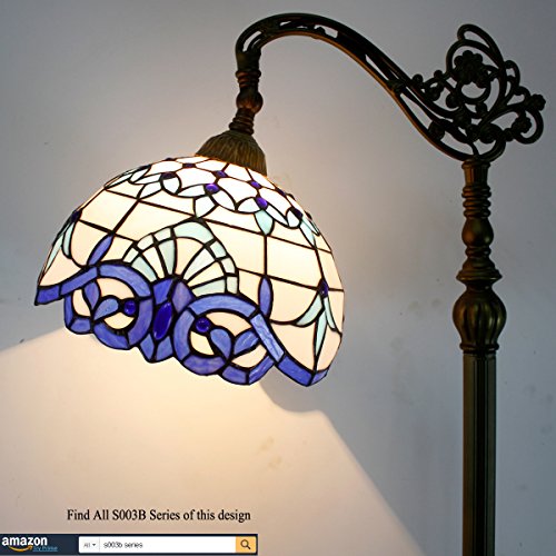 WERFACTORY Tiffany Floor Lamp Navy Blue White Stained Glass Arched Lamp 12X18X64 Inches Gooseneck Adjustable Corner Standing Reading Light Decor Bedroom Living Room S003B Series