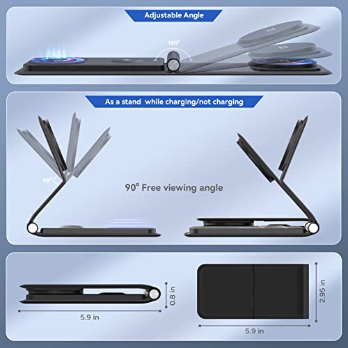 Hasbagan 3 in 1 Charging Station, Magnetic Foldable Charger, Travel Charging pad for iPhone 14 13 12 Pro Max & Apple Watch - Charging Stand Dock for AirPods (Black)