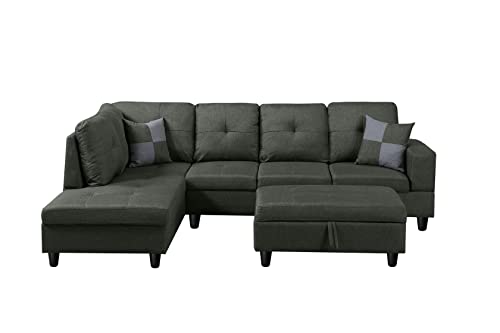 BIADNBZ Sectional Couch for Living Room with Left Chaise Lounge Storage Ottoman L-Shaped Sofas, Carbon Gray