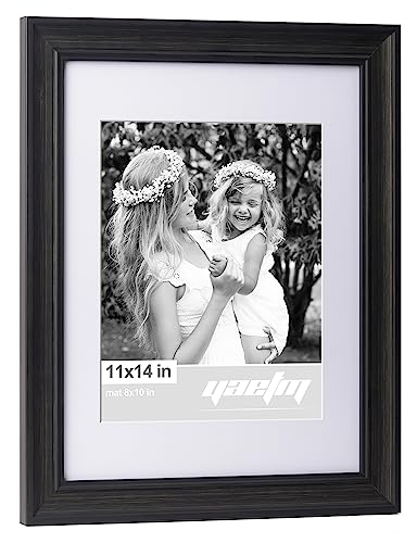 Yaetm 11x14 Picture Frame with Mat for 8x10 Set of 4, 1.4" Wide Molding & Distressed Black Photo Frames 11 x 14 with Tempered Glass for Wall Gallery, Home and Office, Wall Mount (4 pack, Black)