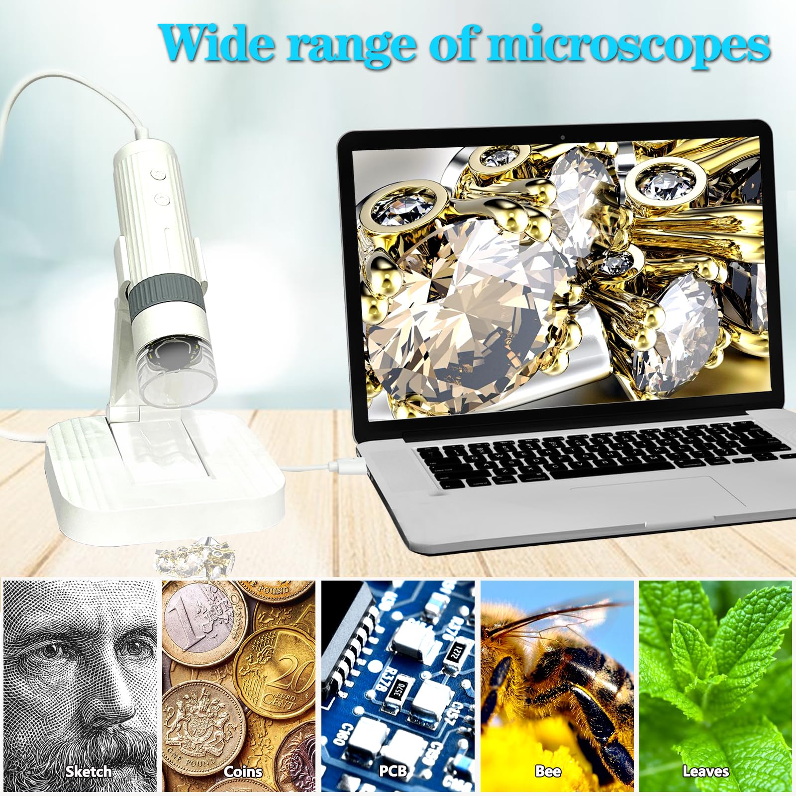 USB Digital Microscope, GUVOP 50X-1000X Handheld Pocket Microscopes Camera, 1080P HD Coin Microscope, Trichome Mini Camera Magnifier with 8 Adjustable LED, Compatible with Mac, PC View Windows- White