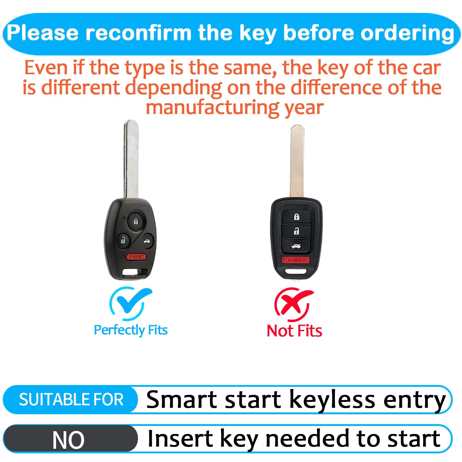 Bqepe for Honda Key Fob Cover Keychain Fit for Accord Crosstour Civic CR-V Pilot Element Smart Key Shell Case (Black)
