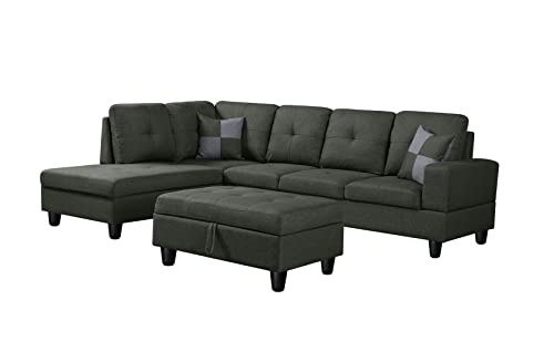 BIADNBZ Sectional Couch for Living Room with Left Chaise Lounge Storage Ottoman L-Shaped Sofas, Carbon Gray