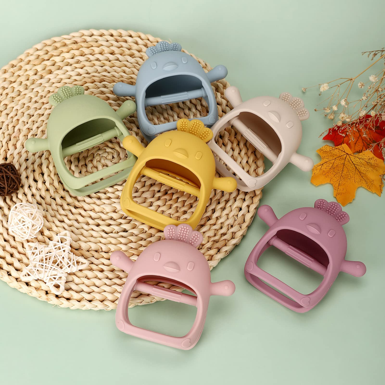 Socub Silicone Baby Teething Toy for Infants 3 Months+, BPA Free Never Drop Silicone Mitten Teether Toy for Soothing Sore Gums, Baby Chew Toys for Sucking Need(Olive