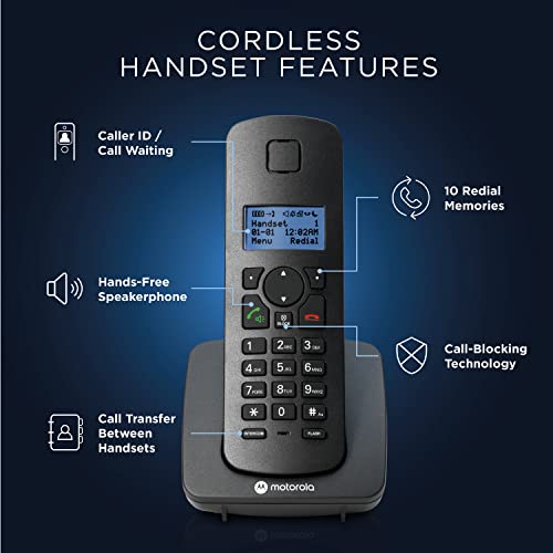 Motorola Voice C42 Corded Phone System + 3 Digital Cordless Handsets w/Answering Machine, Call Block - Black (C4203)