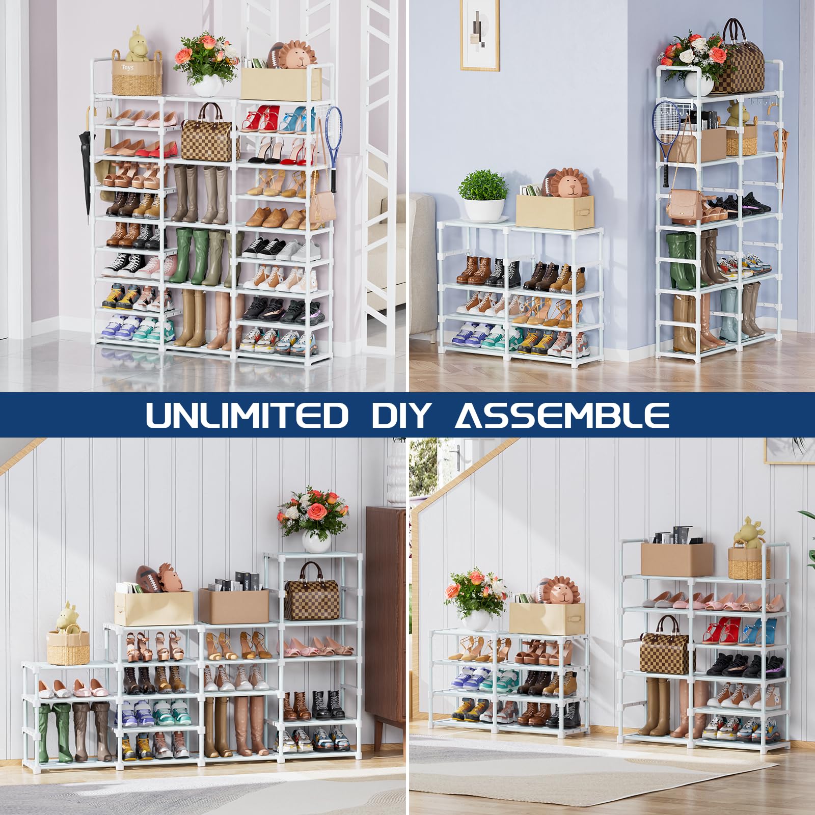 Mavivegue 9 Tiers Shoe Rack Tall Shoe Organizer Shoe Storage 50-55 Pairs Vertical Shoe Shelf Large Shoe Rack Organizer Stackable Shoe Racks for Entryway, Closet, Garage, Bedroom,Cloakroom - White