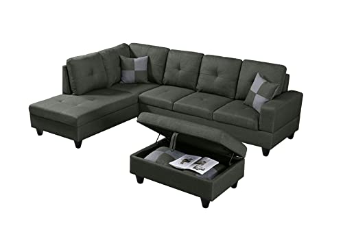 BIADNBZ Sectional Couch for Living Room with Left Chaise Lounge Storage Ottoman L-Shaped Sofas, Carbon Gray