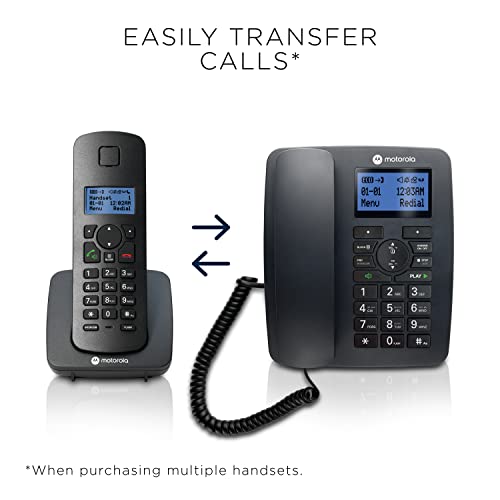 Motorola Voice C42 Corded Phone System + 3 Digital Cordless Handsets w/Answering Machine, Call Block - Black (C4203)