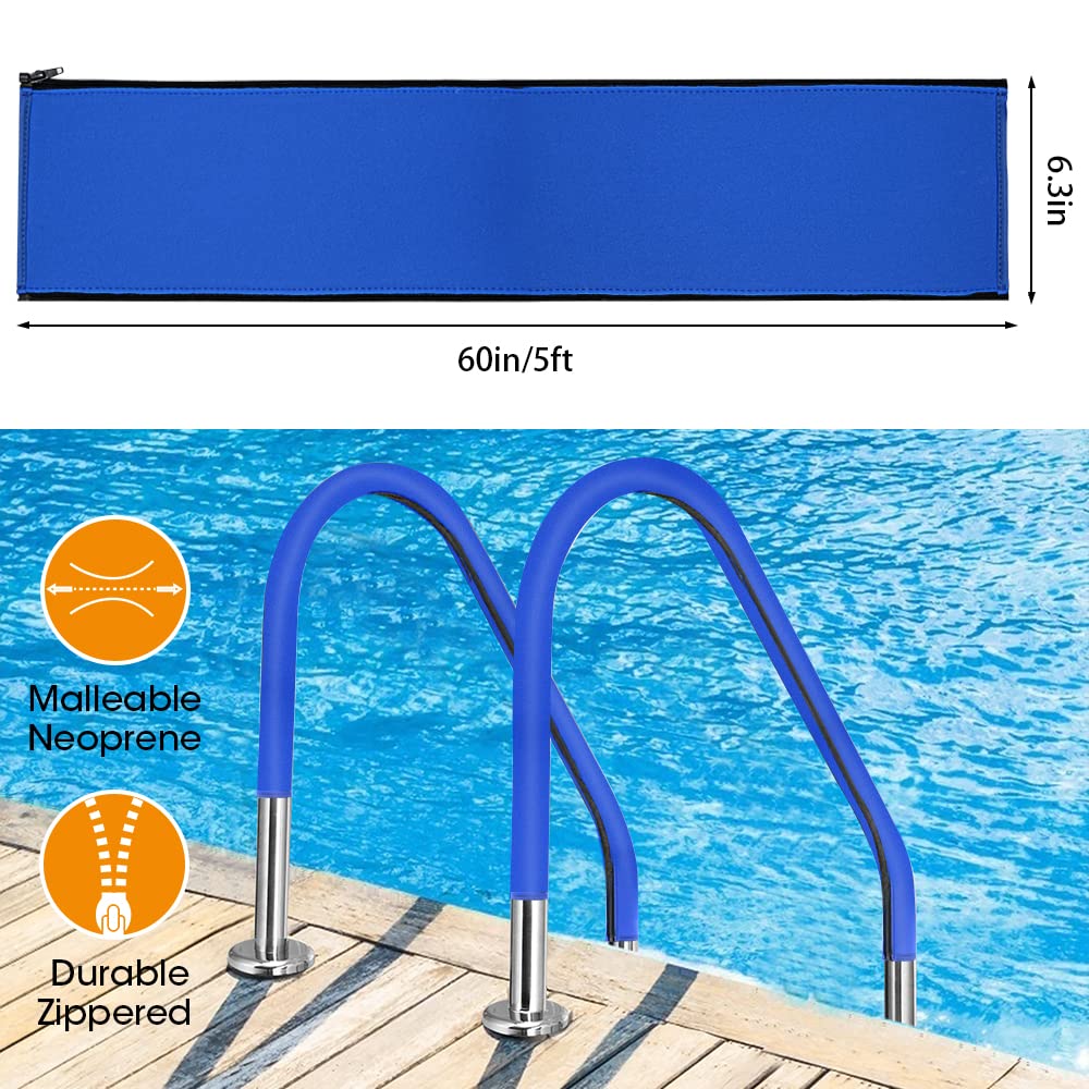 Generic Pool Handrail Cover, 5 Feet, Neoprene, Blue, Textured, Safety Grip Sleeve for Swimming Pools Inground Ladder Hand Rail Railing Grips
