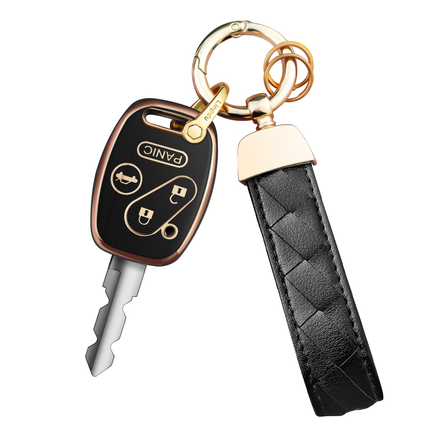 Bqepe for Honda Key Fob Cover Keychain Fit for Accord Crosstour Civic CR-V Pilot Element Smart Key Shell Case (Black)