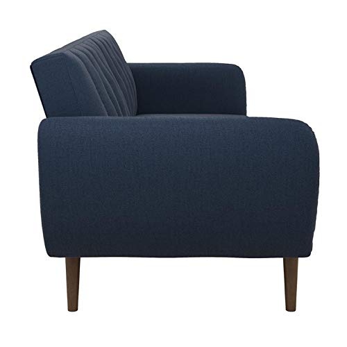 Sofa Futon, Premium Linen Upholstery and Wooden Legs, Blue Linen