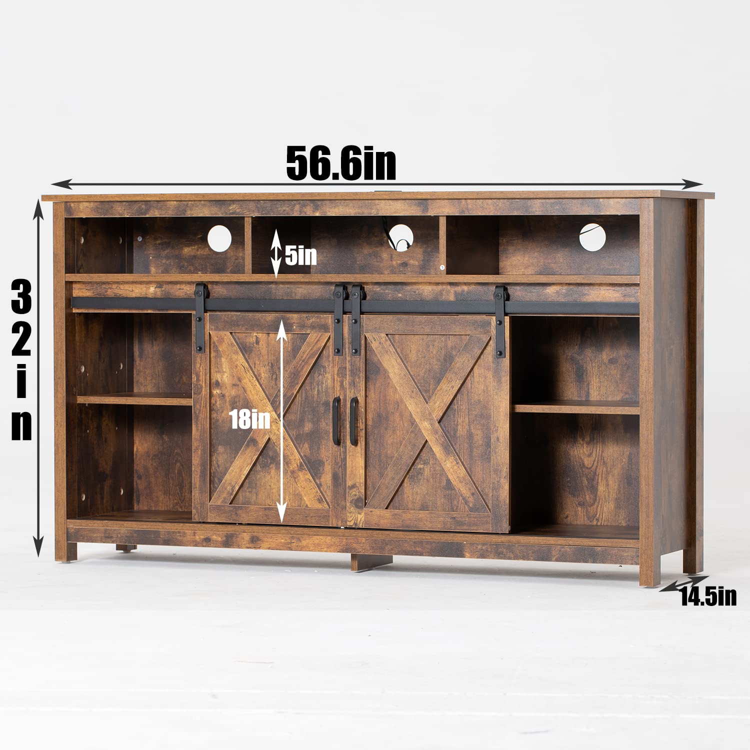 Bolonbi Farmhouse TV Stand for 65 inch TVs, Rustic Entertainment Center Cabinet with Power Outlets (Rustic Brown)
