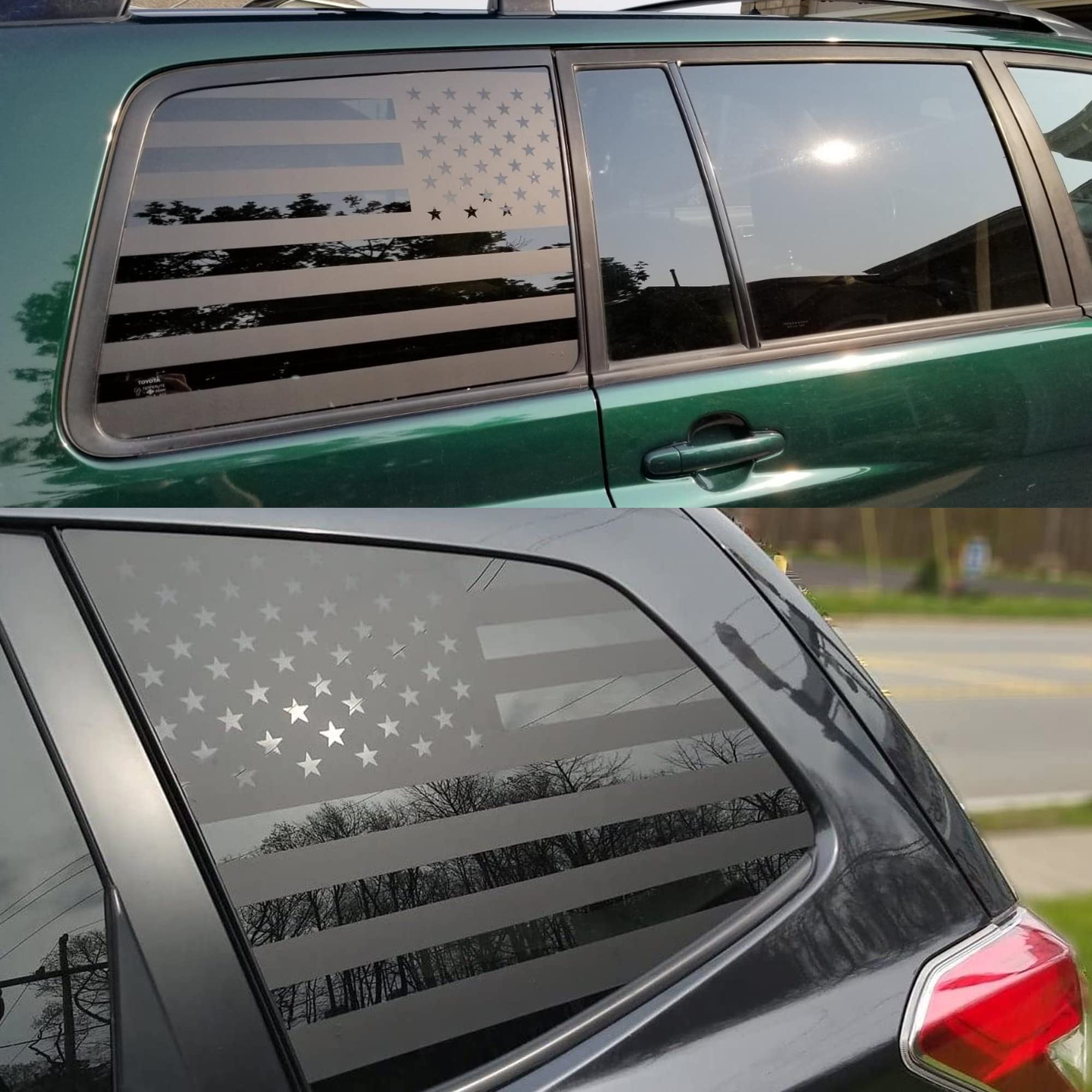 Zhizhong Side Window American Flag Decals for Car SUV Trucks, Universal Matte Black USA Flag Vinyl Sticker Free Installation Tools (A Pair)