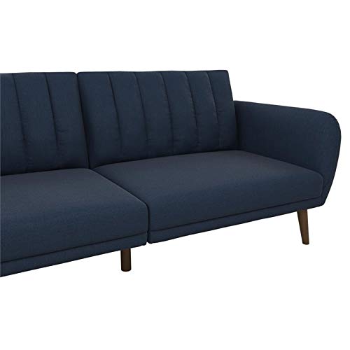 Sofa Futon, Premium Linen Upholstery and Wooden Legs, Blue Linen